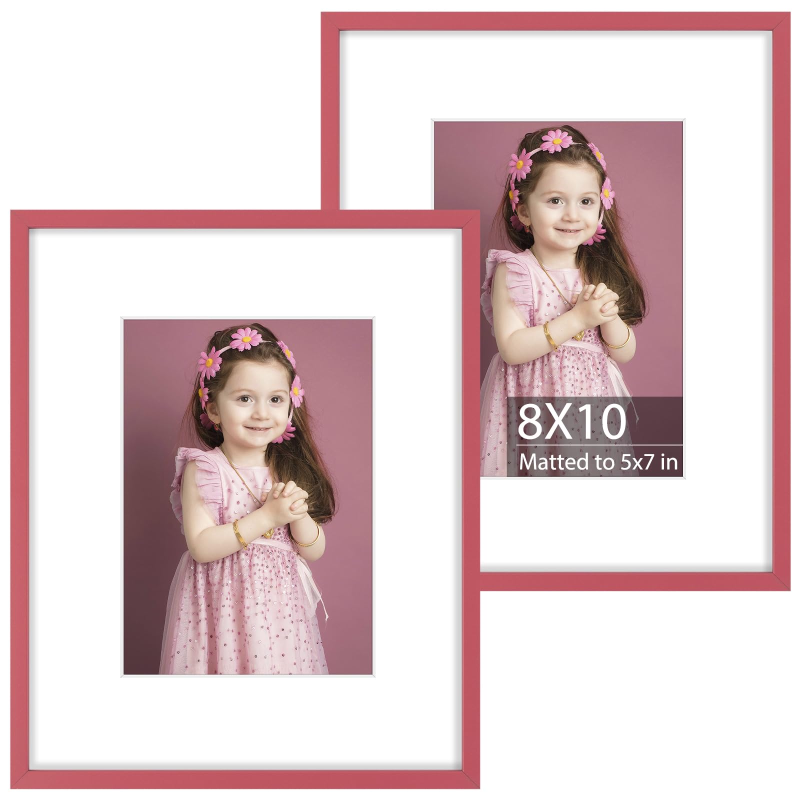 Amazon.com - Set of 2 Pink 8x10 Aluminum Picture Frames with Mat for ...