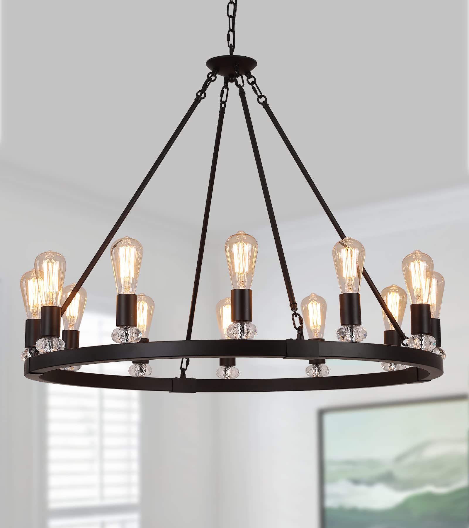 MEIXISUE Black Wagon Wheel Chandeliers 12-Lights Large Modern Farmhouse ...