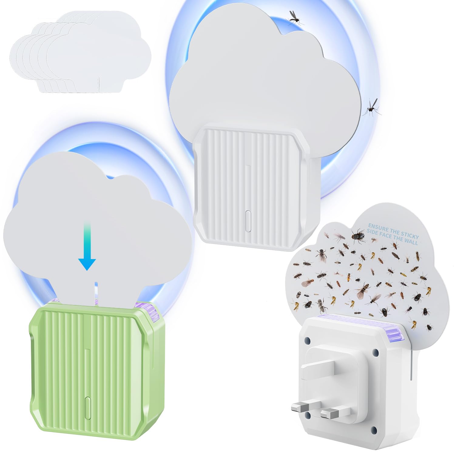 14 Glue Cards Flying Insect Trap Indoor Use, Mosquito Trap Plug-in ...