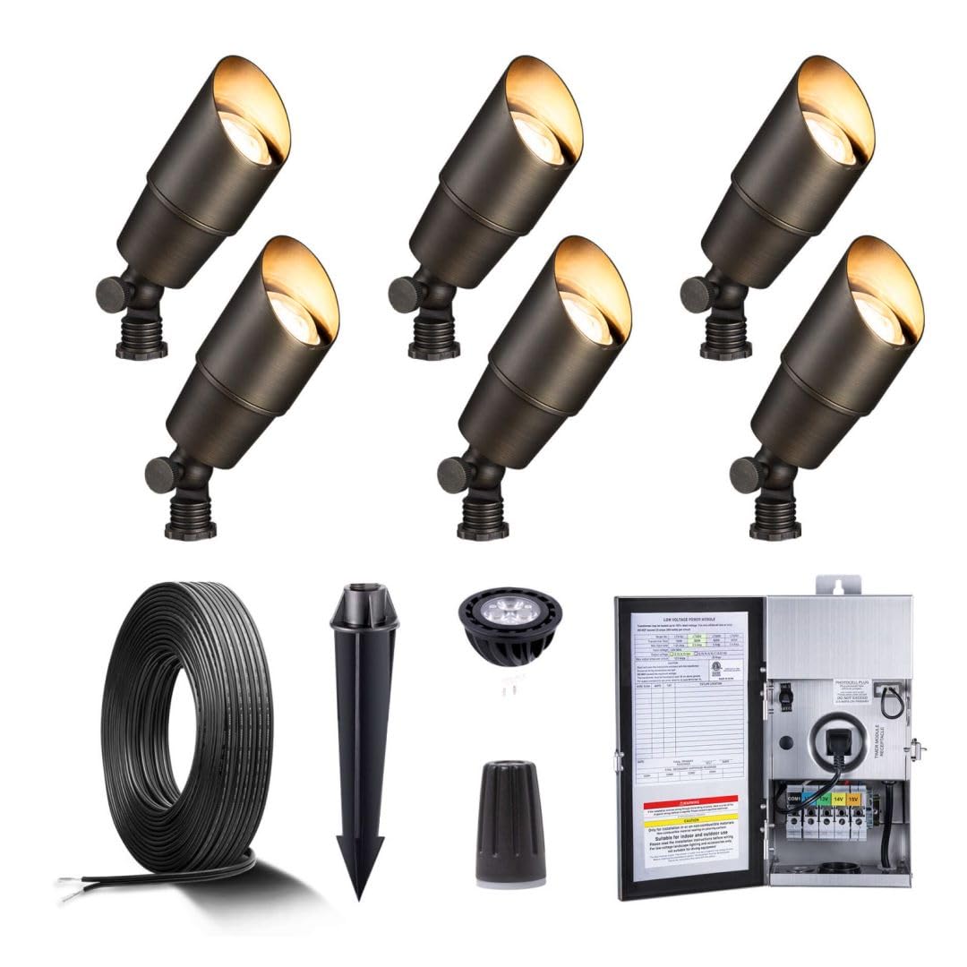 Gardenreet Brass Low Voltage Landscape Spotlights(6-Pack) Kit 12V LED ...