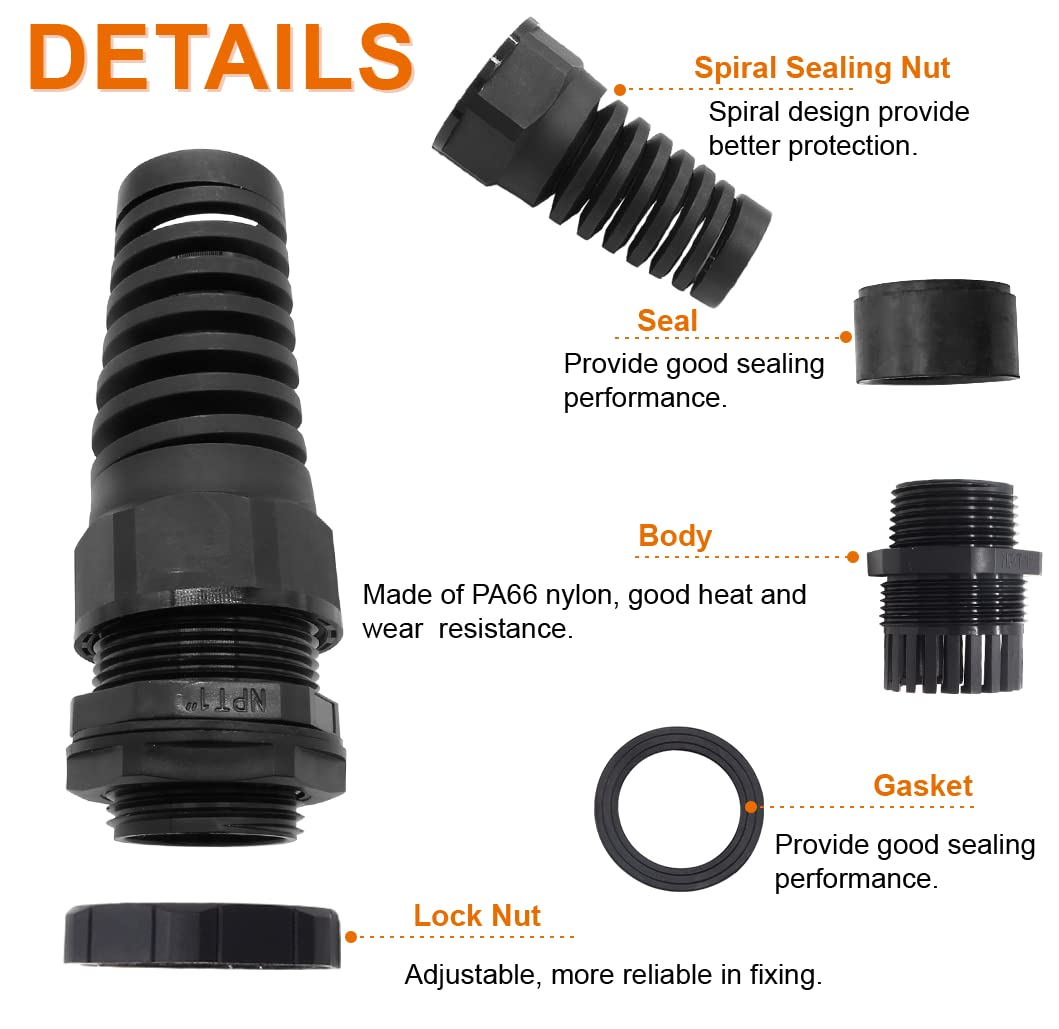 Snapklik.com : LifCratms 2Pcs NPT 1" Black Cable Gland, IP68 Waterproof ...