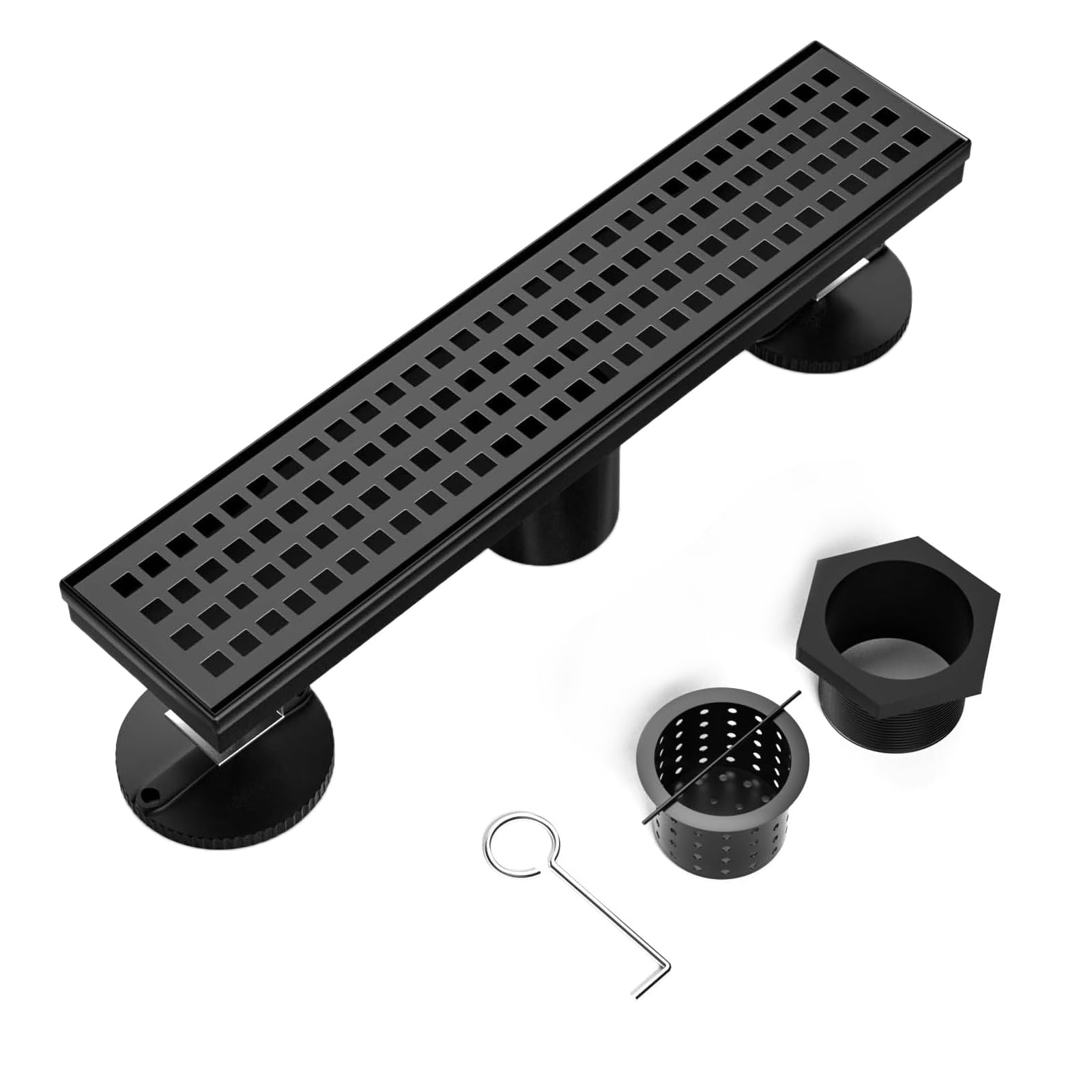 BARONAGE 12 Inch Linear Shower Drain, Black Rectangular Floor Drain ...
