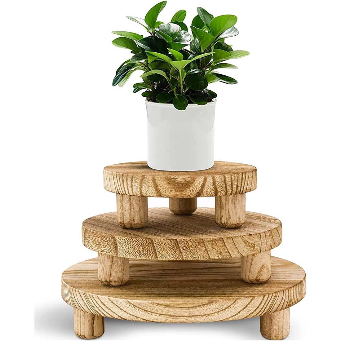 Dantawood Wooden Stool Display Stand, Round Plant Stand Wood-Flower Pot ...