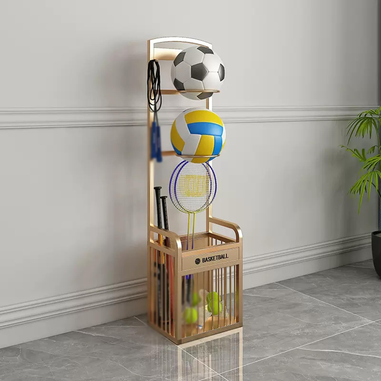 LSRFXF Portable Basketball Ball Storage Rack, Metal Vertical Ball ...