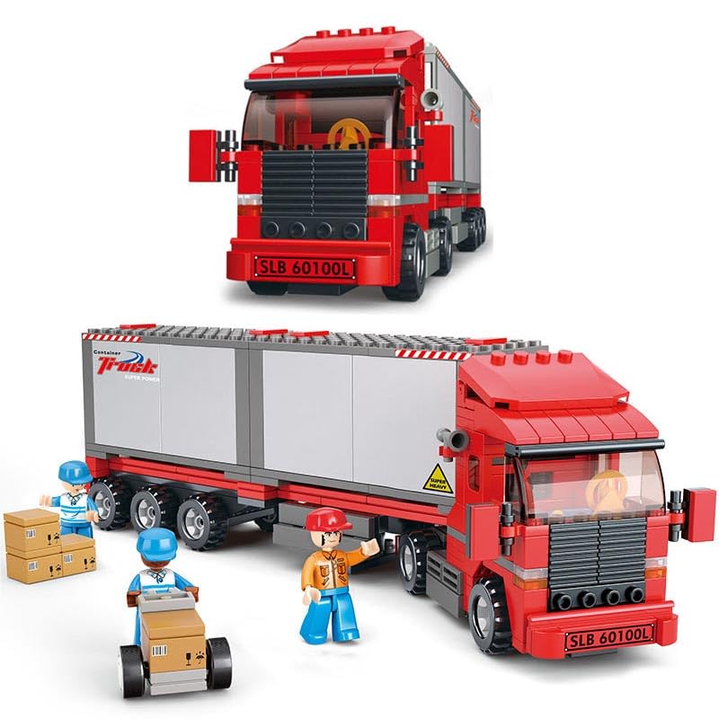Building Block Trailer Transport Vehicle Red Heavy Duty Work Truck Toy ...