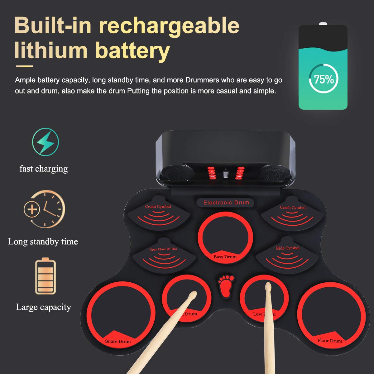 Buy Electronic Drum Set, JEVDES Roll Up Drum Set for Kids, Portable ...