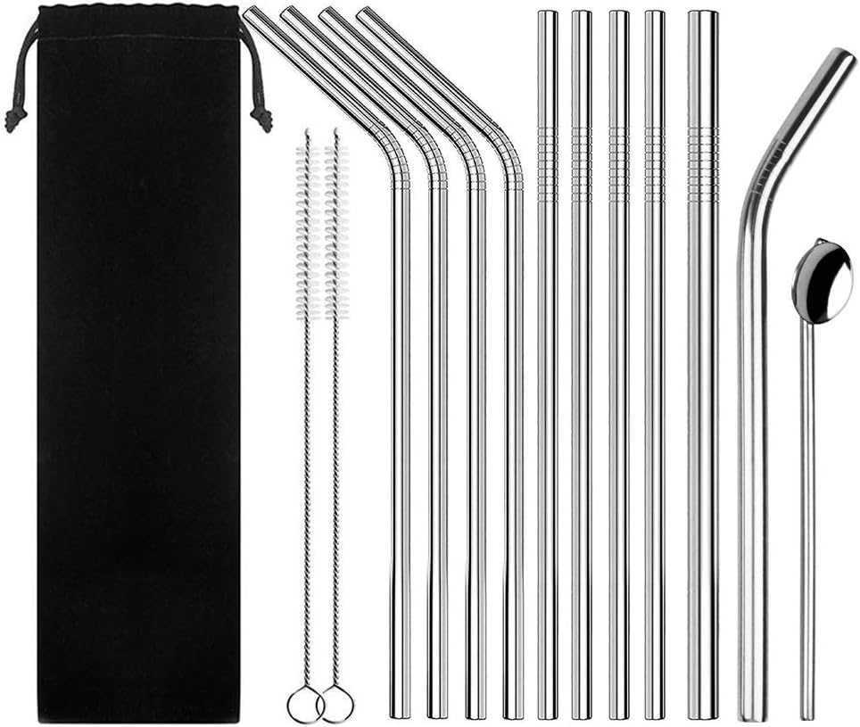 Amazon.com: Stainless Steel Metal Straw Bulk 10 Set- Reusable Drinking ...