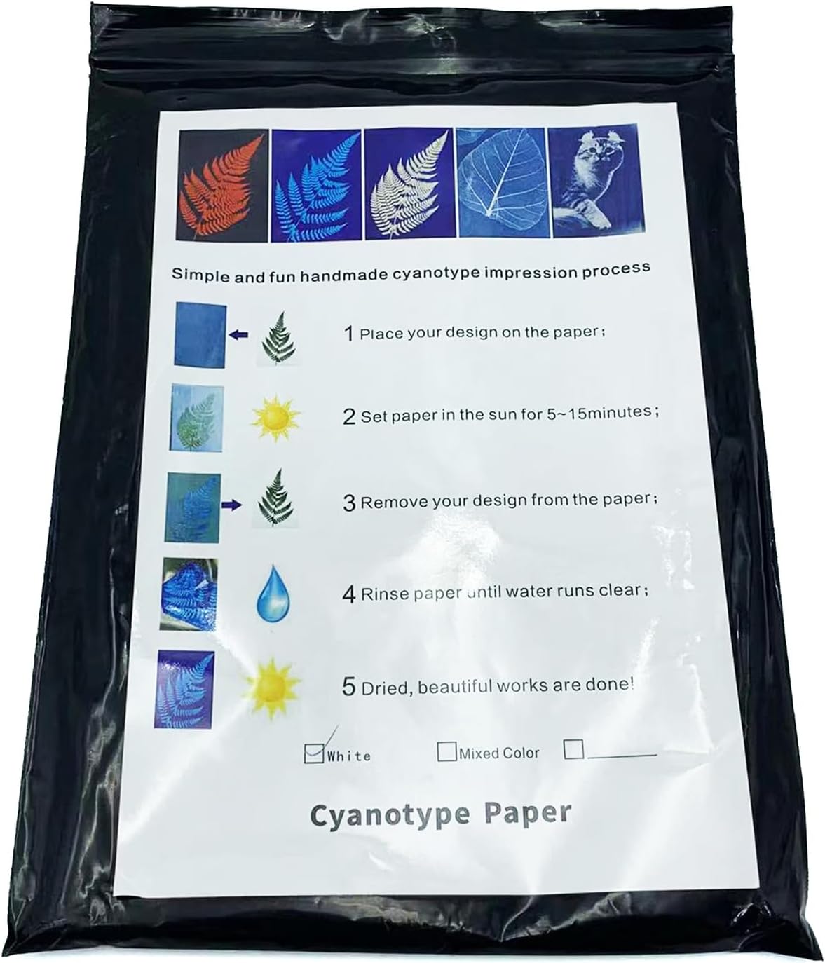 EAJORN Cyanotype Paper Nature Art Paper High Sensitive Sun Print Paper ...