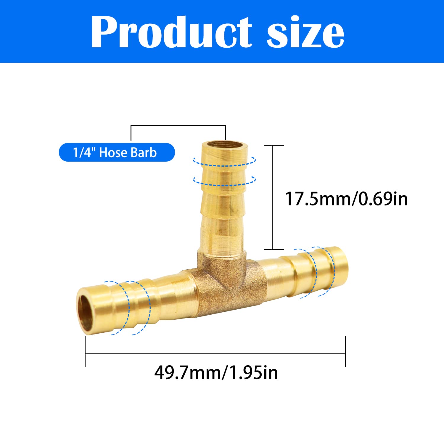 Snapklik.com : Tnuocke 2pcs 1/4" Brass Tee Barb Fittings,3 Way Union ...