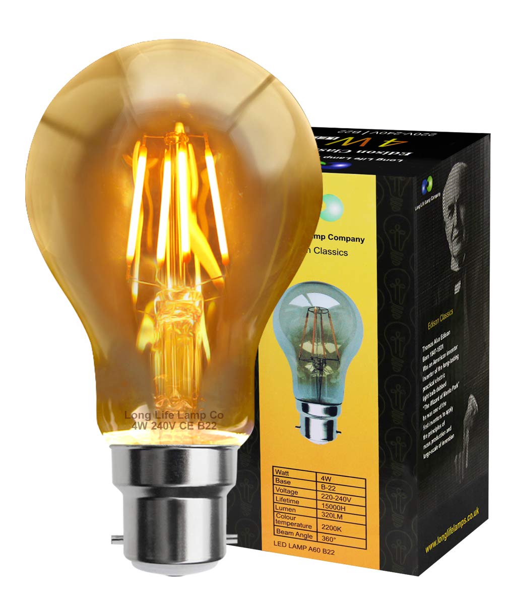 Long Life Lamp Company Retro Vintage LED 4w Edison Style Filament Bulb ...