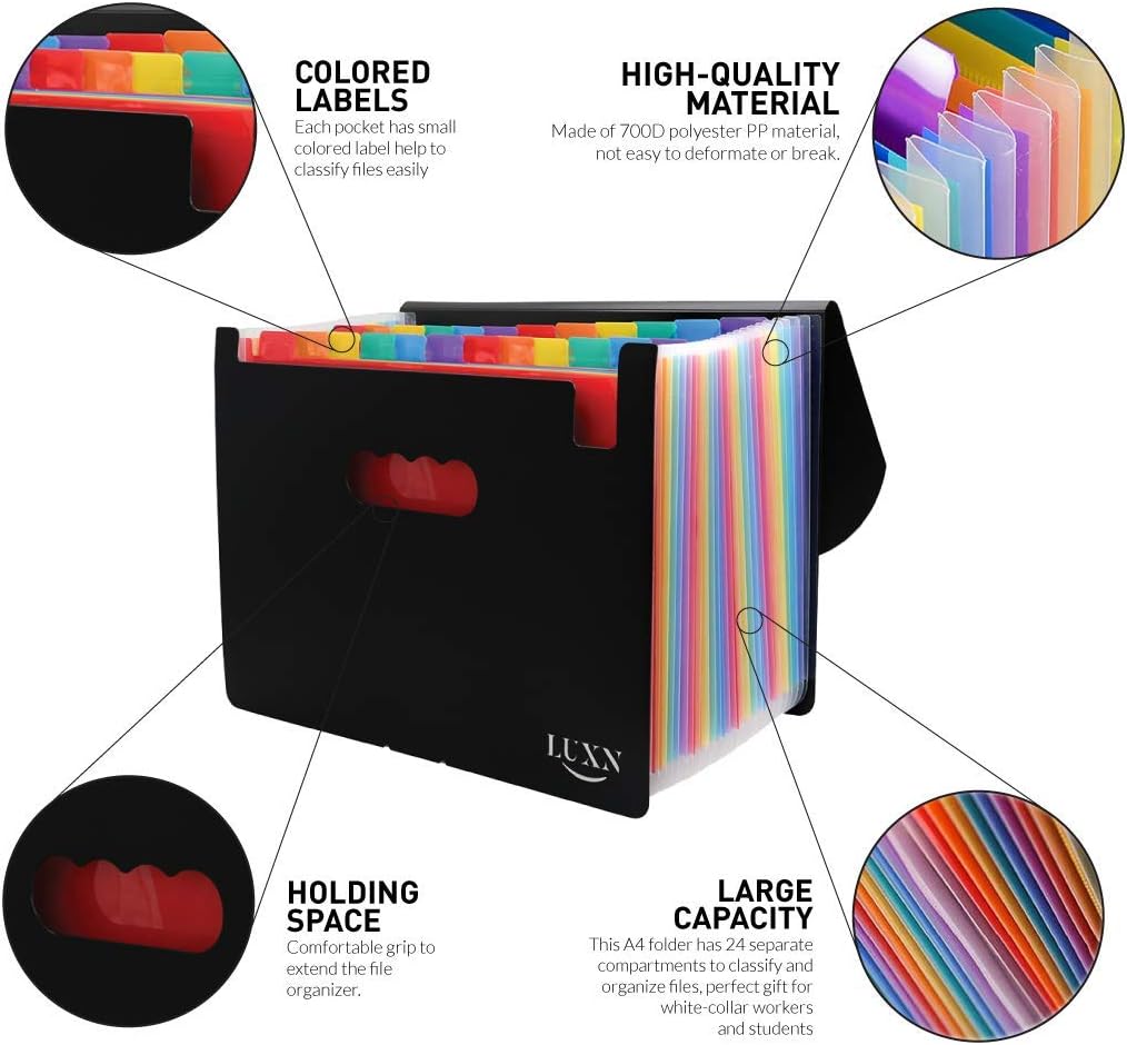 LUXN File Organiser 13 Pockets Expanding File Folder with Lid and ...