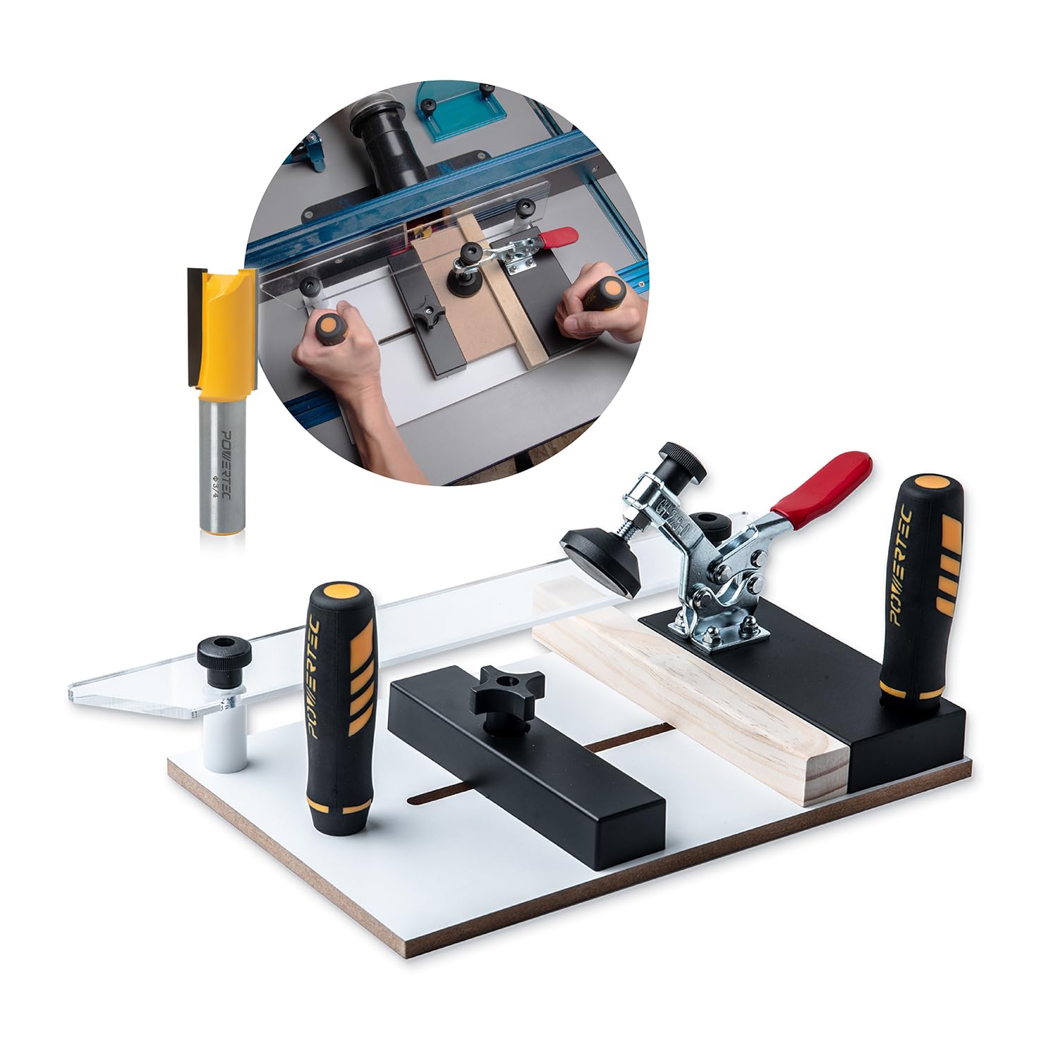 POWERTEC Rail Coping Sled for Router Tables + Straight Router Bit, 3/4 ...