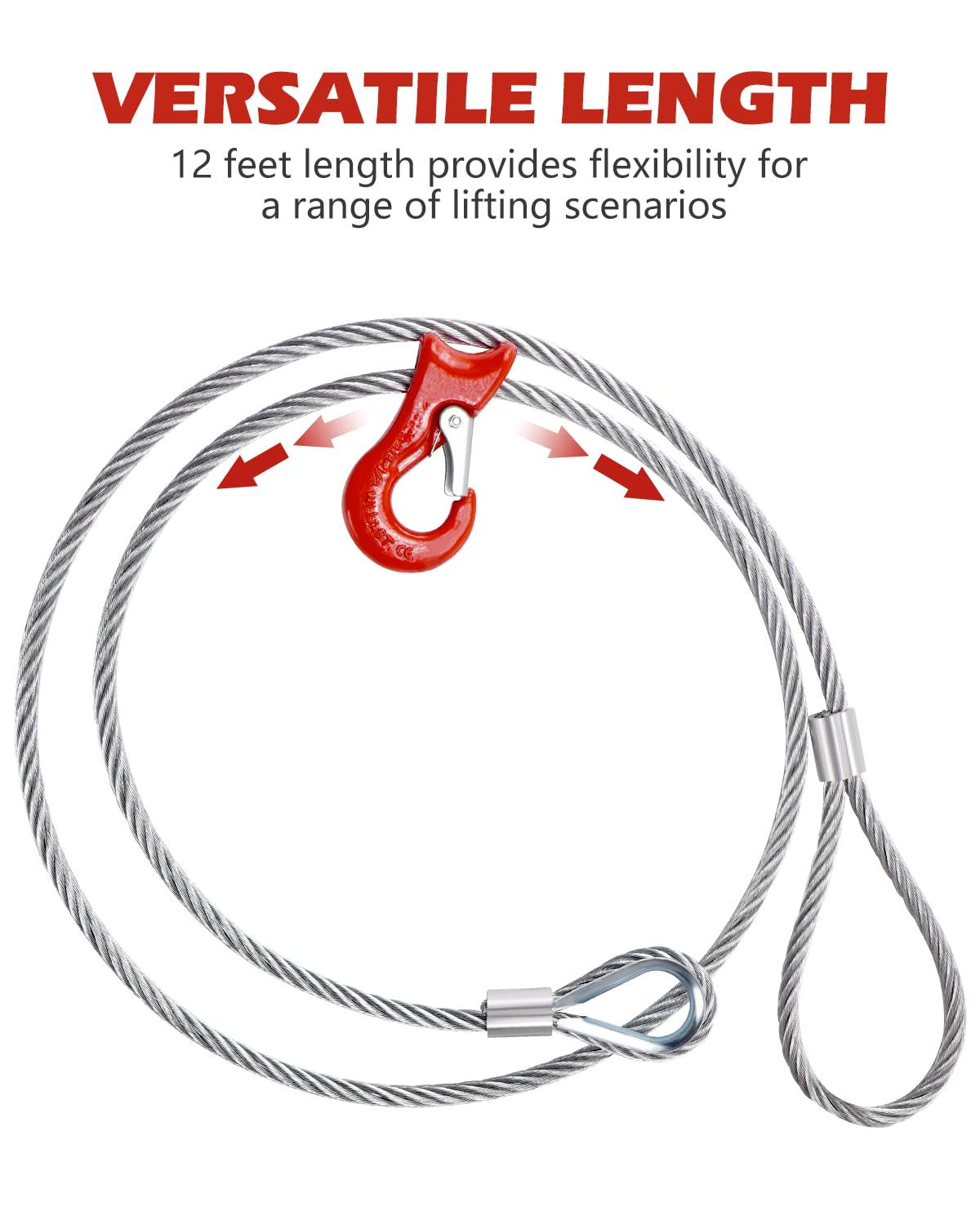Snapklik.com : SPARKWHIZ Single Leg Wire Rope Sling 16t/3500Lbs Rated ...