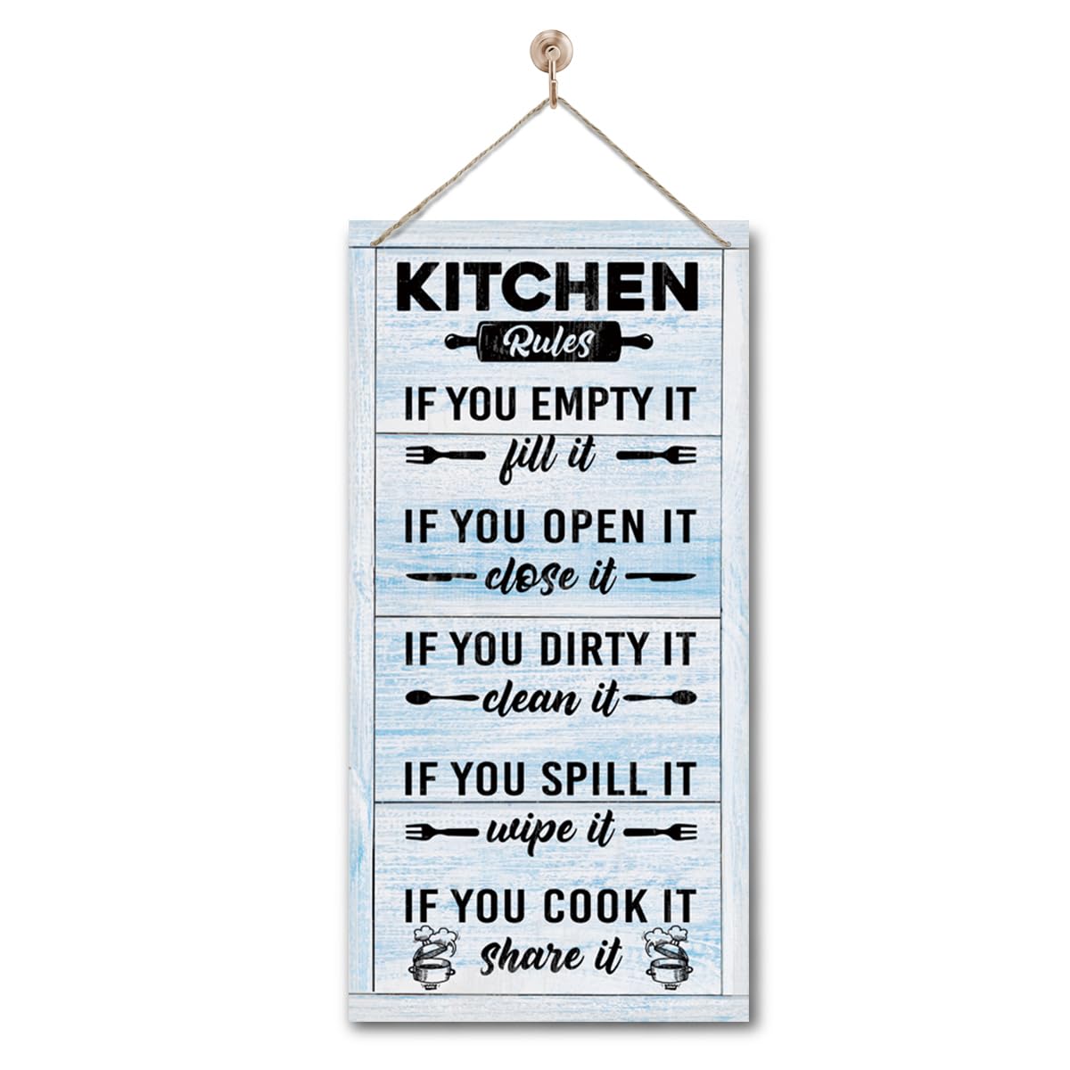 Amazon.com : Hanging Kitchen Rules Wood Decor Sign, Rustic Kitchen ...