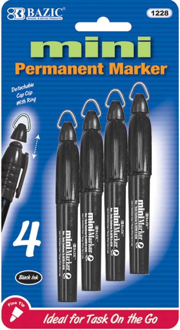 Amazon.com : Bazic Mini Fine Point Permanent Marker with Clip, Black, 4 ...