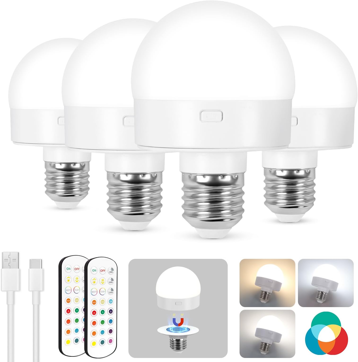 BLUEYE Rechargeable Battery Operated Light Bulb,2Packs,300LM,40W ...