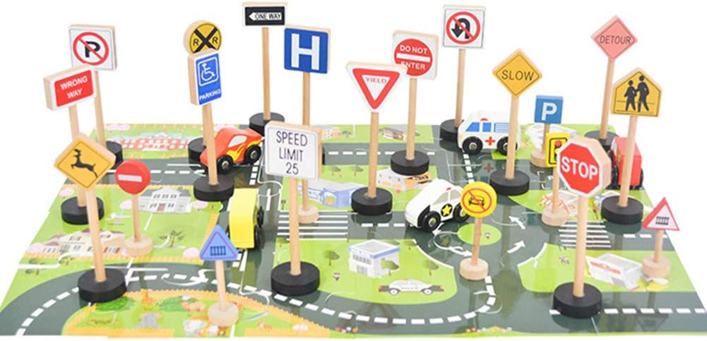 Amazon.com: HongHong Educating Toy 15Pcs Wooden Street Road Traffic ...