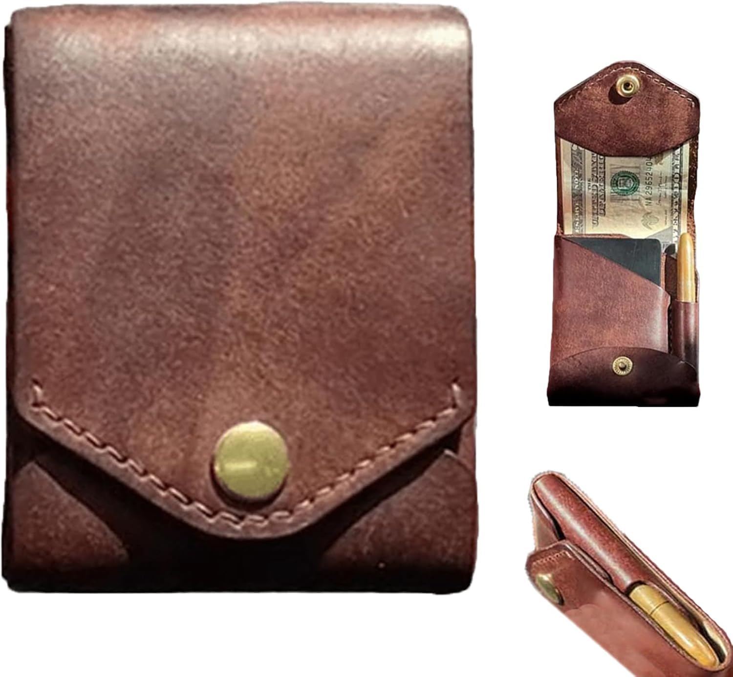 Amazon.com: Multifunctional Compact Wallet, Handmade Leather Card ...