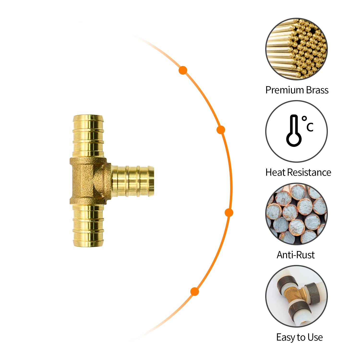 Snapklik.com : 25 Pack 1/2" PEX Fittings, PEX Tee Fittings, Brass PEX ...