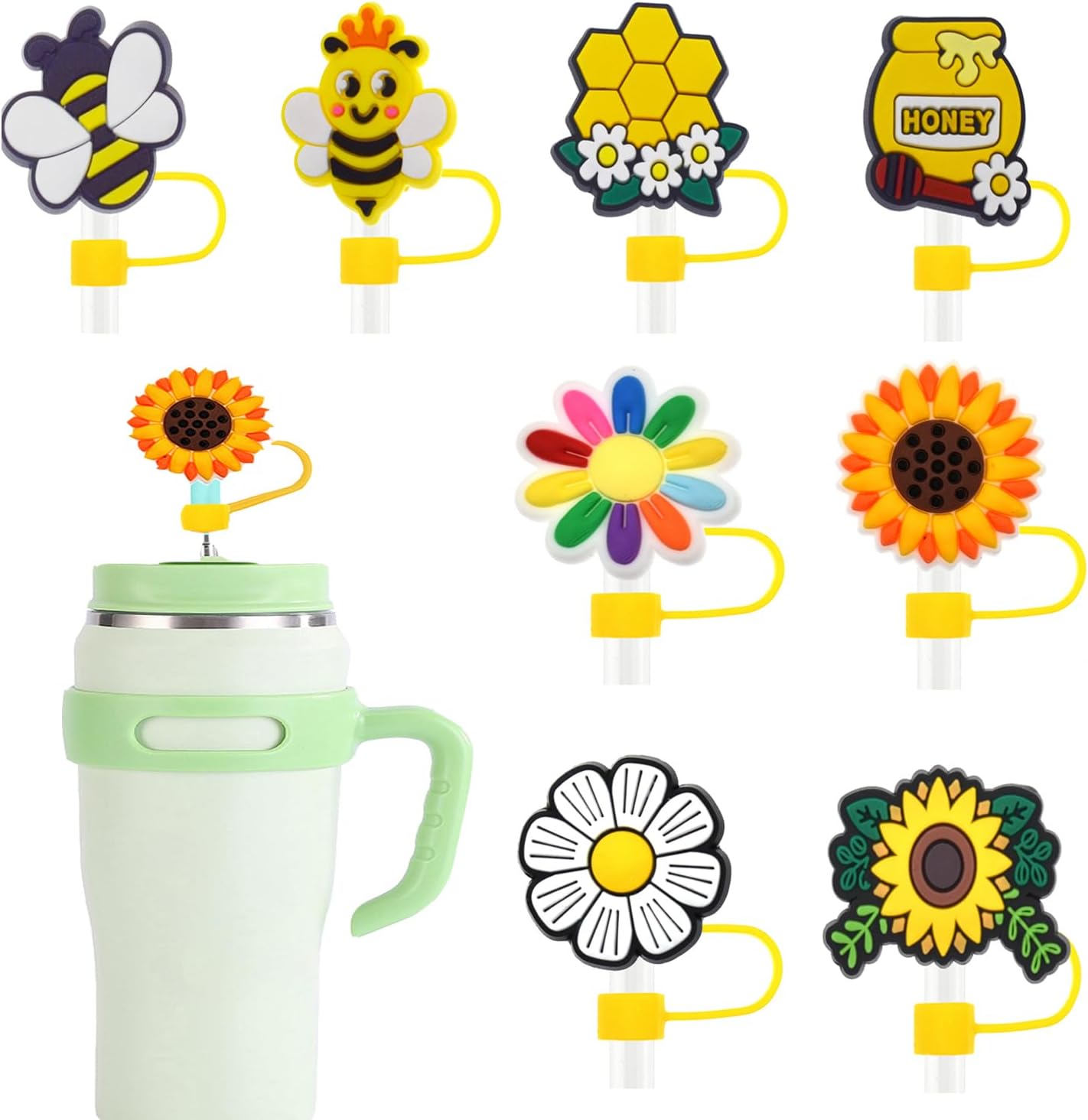 Amazon.com: PUOTWN 8 Pack Silicone Diamond Straw Topper Compatible with ...