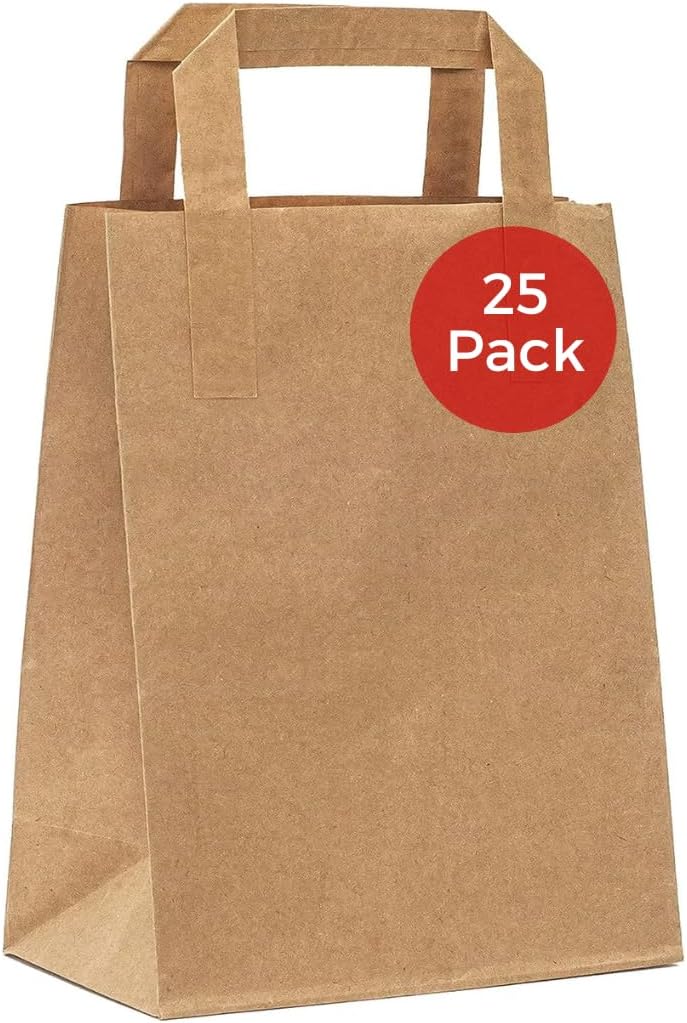 The Paper Bag Company Brown Paper Carrier Bags with Flat Handles, Pack ...