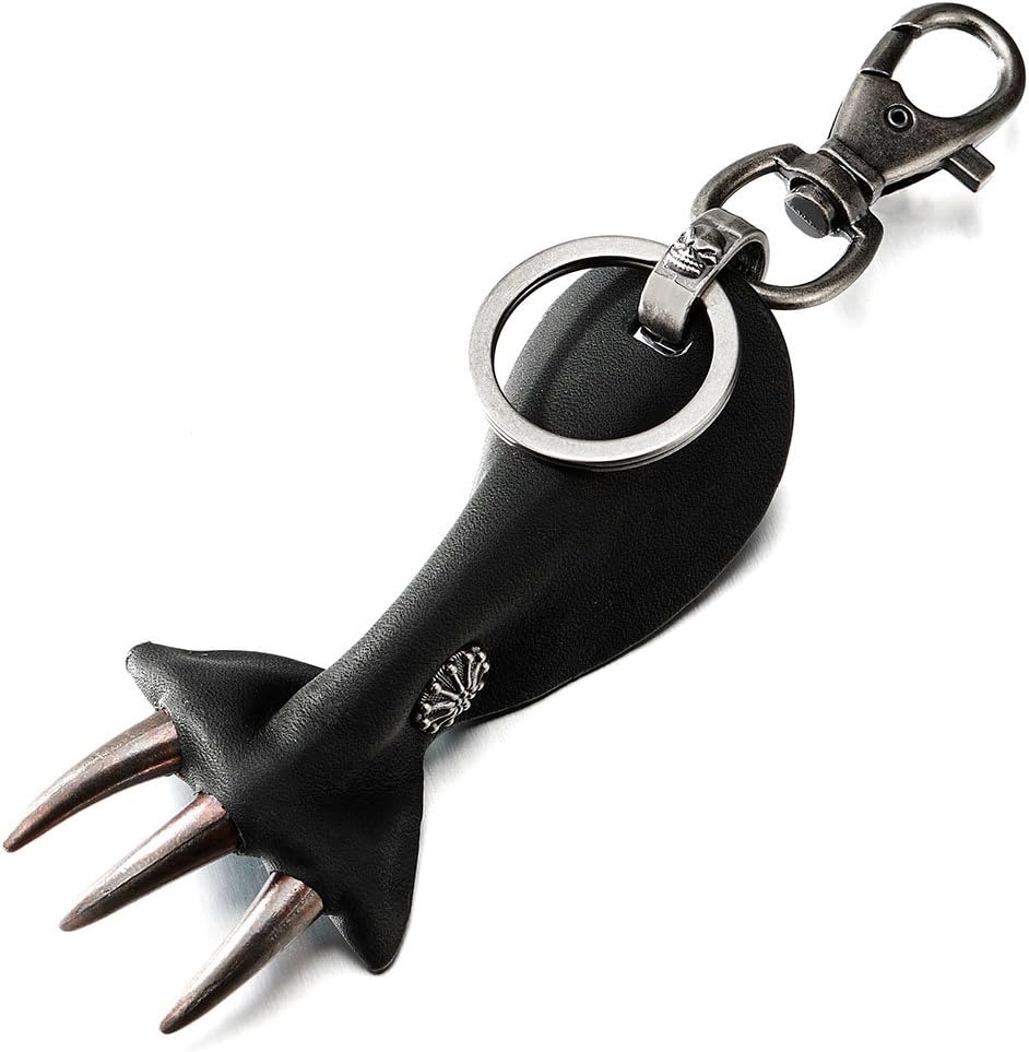 COOLSTEELANDBEYOND Gothic Punk Biker Black Leather Bear Claw Keychain ...