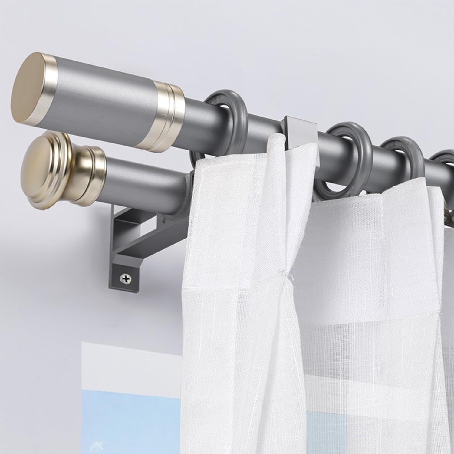 Amazon.com: Double Track Curtain Rod, Curtain Rod With Cap Finials ...