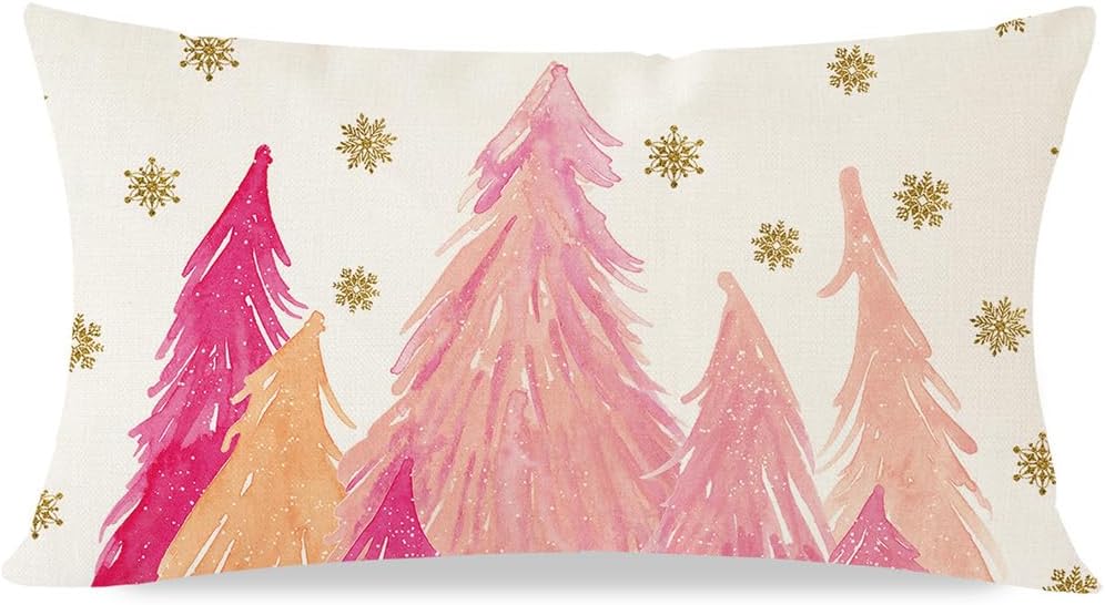 Amazon.com: PANDICORN Pink Christmas Tree Pillow Covers 12x20 Snowflake ...