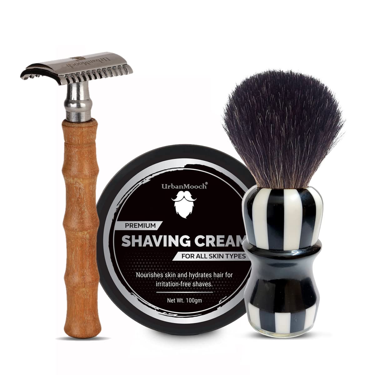 UrbanMooch Travel Essential Shaving Kit For Men | Wooden Razor, Premium ...