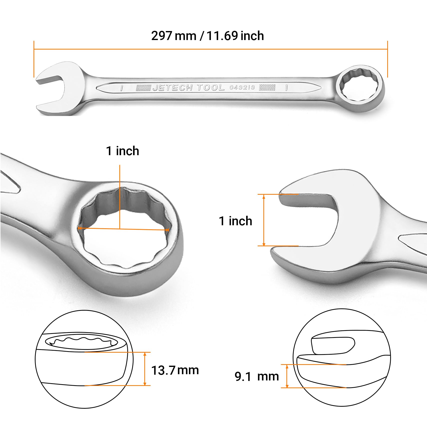 Snapklik.com : Jetech 1 Inch Combination Wrench - Industrial Grade Spanner