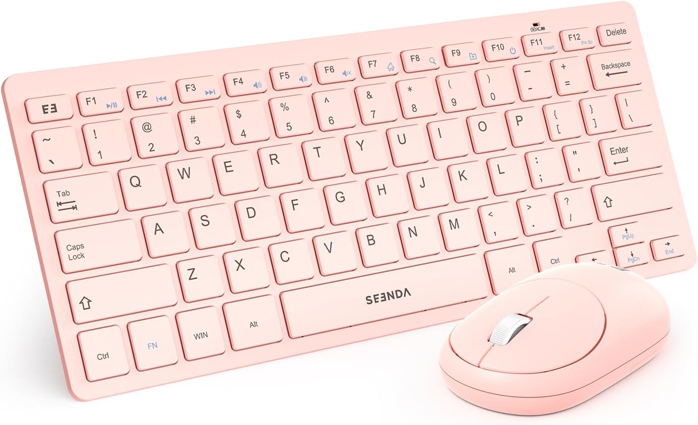 Amazon.com: seenda Mini Wireless Keyboard and Mouse, Cute Pink Compact ...