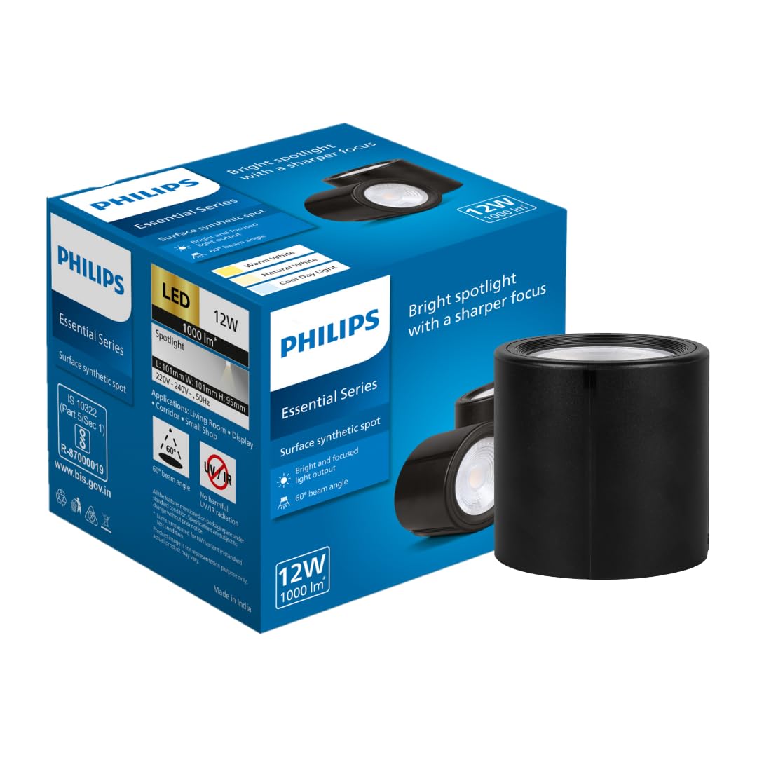 PHILIPS 12W Surface Mounted LED Spot Light | Synthetic Cylindrical COB ...