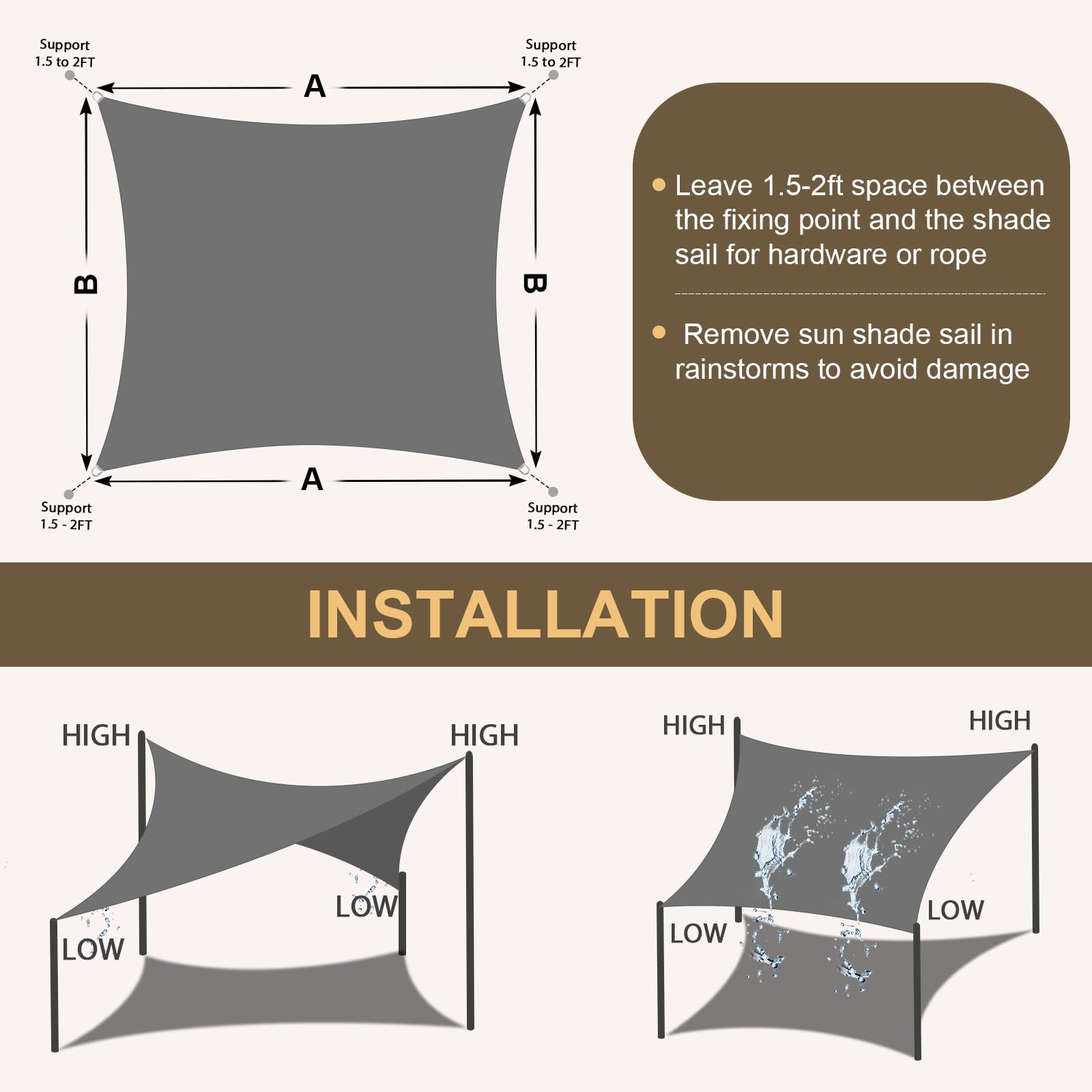 Snapklik.com : Amagenix Waterproof Sun Shade Sail 12x16 Dark Grey Shade ...