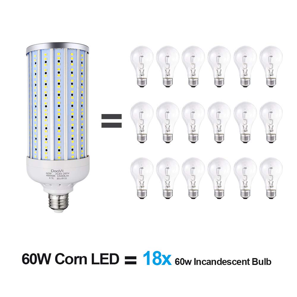 DooVii 2-Pack 500W Equivalent LED Corn Bulb,5500 Lumen 6000K,Cool ...