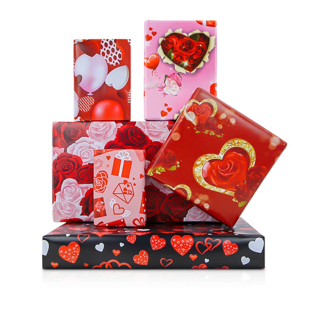 Amazon.com: Romantic Love Wrapping Paper For Men Women, 6 Sheets in 6 ...