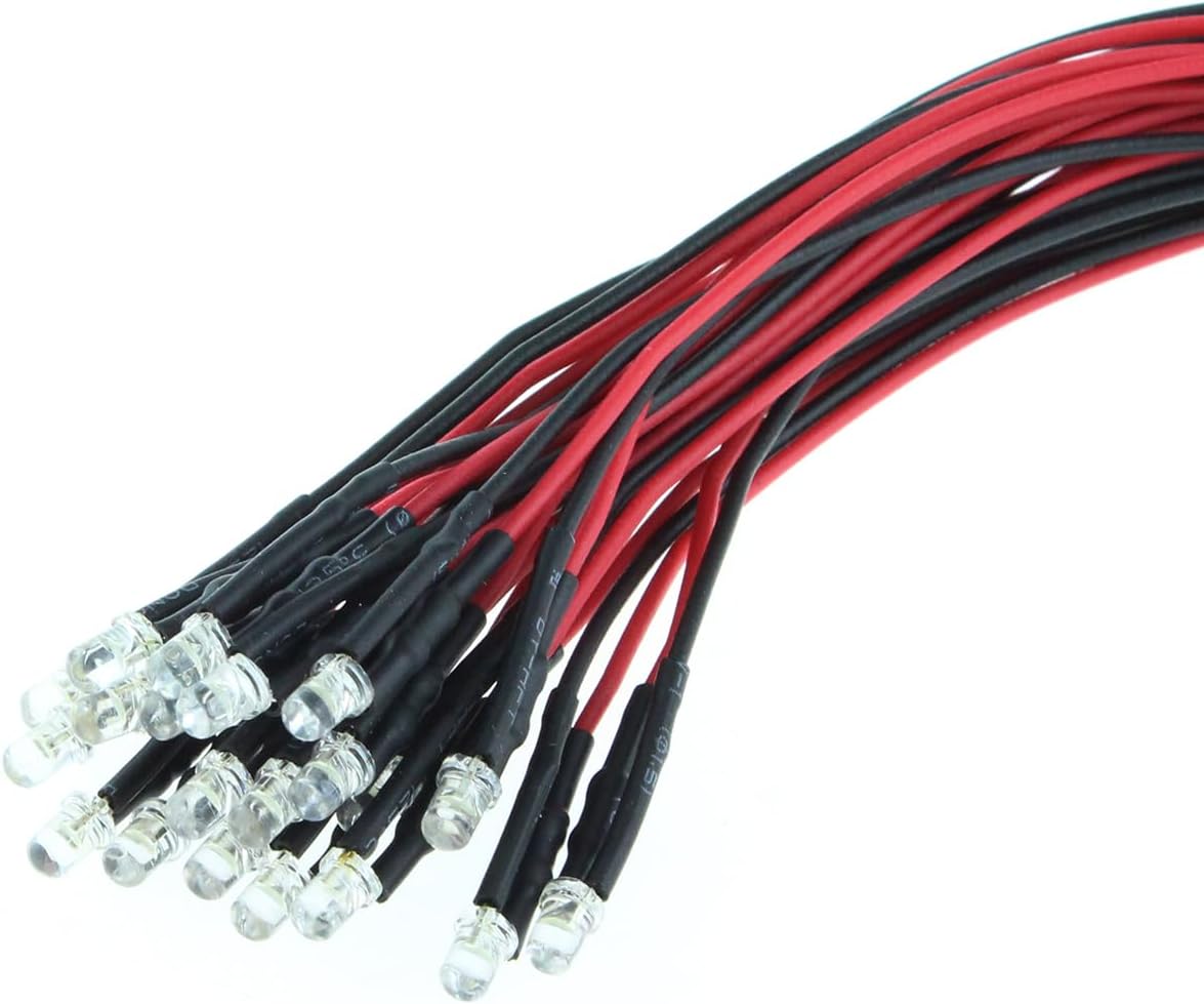 Amazon.com: uxcell 10Pcs 3mm Pre Wired LED, White DC3-5V Clear Lens ...