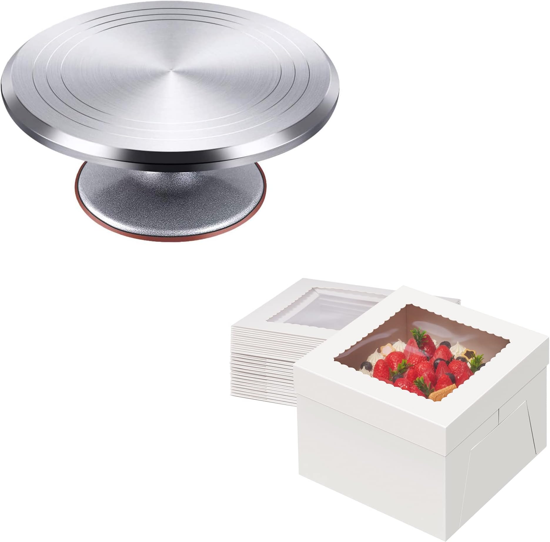 Amazon.com: Kootek Aluminium Alloy Revolving Cake Stand and 15pcs Cake ...