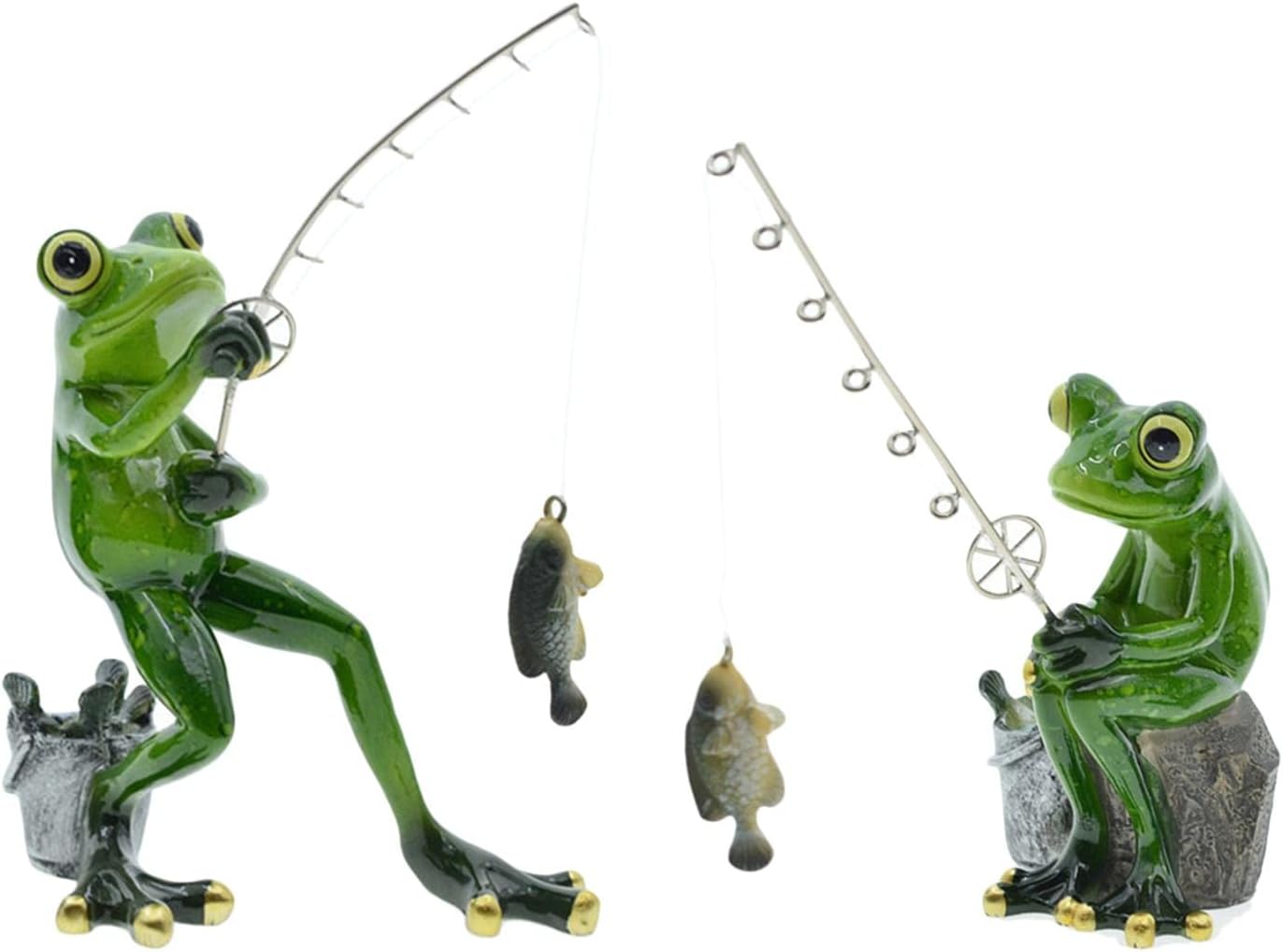Amazon.com: Fancyes Comical Fishing Frog Figurines Decorative Craft ...