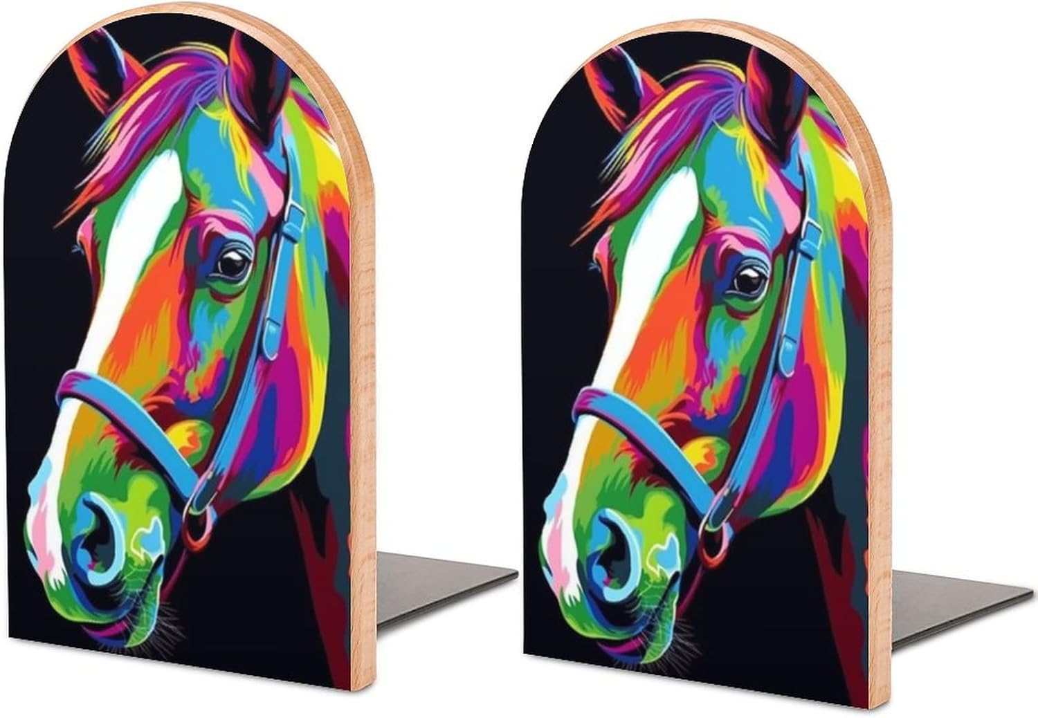 Amazon.com: 2 PCS Wood Book Ends,Colorful Horse Art Bookends for ...