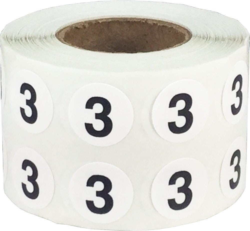 Number 3 Circle Labels, 13 mm 1/2 Inch Inventory Stickers 1000 Pack ...