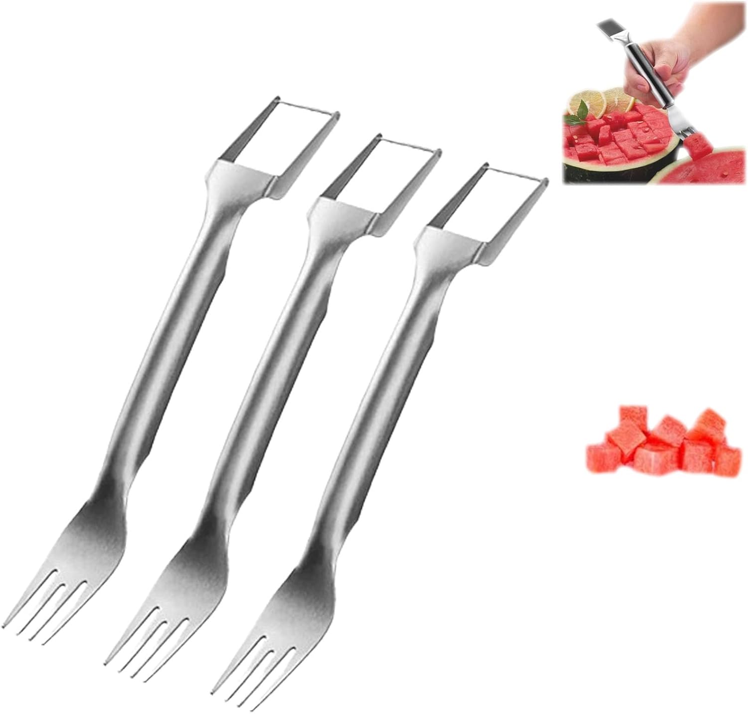 Amazon.com: 2-In-1 Stainless Steel Fruit Cutter,Watermelon Fork Slicer ...