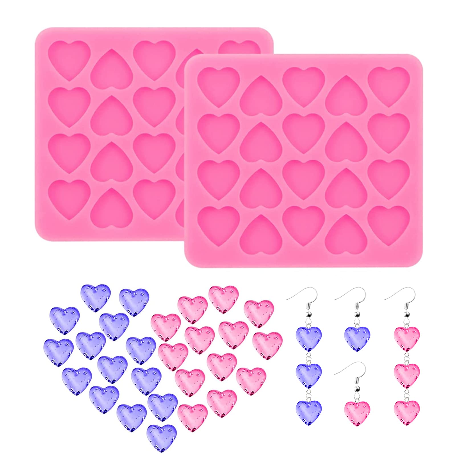 Amazon.com: 2Pcs Heart Resin Silicone Mold 20-Cavity Mini Hearts Epoxy ...