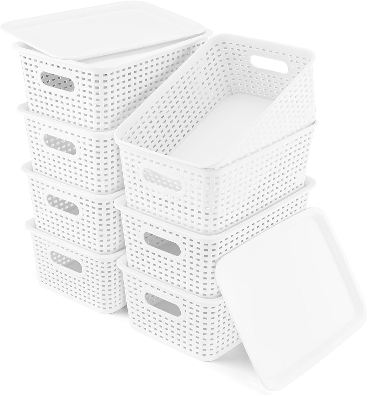 Amazon.com - Plastic Storage Baskets With Lid Stackable Home Storage ...