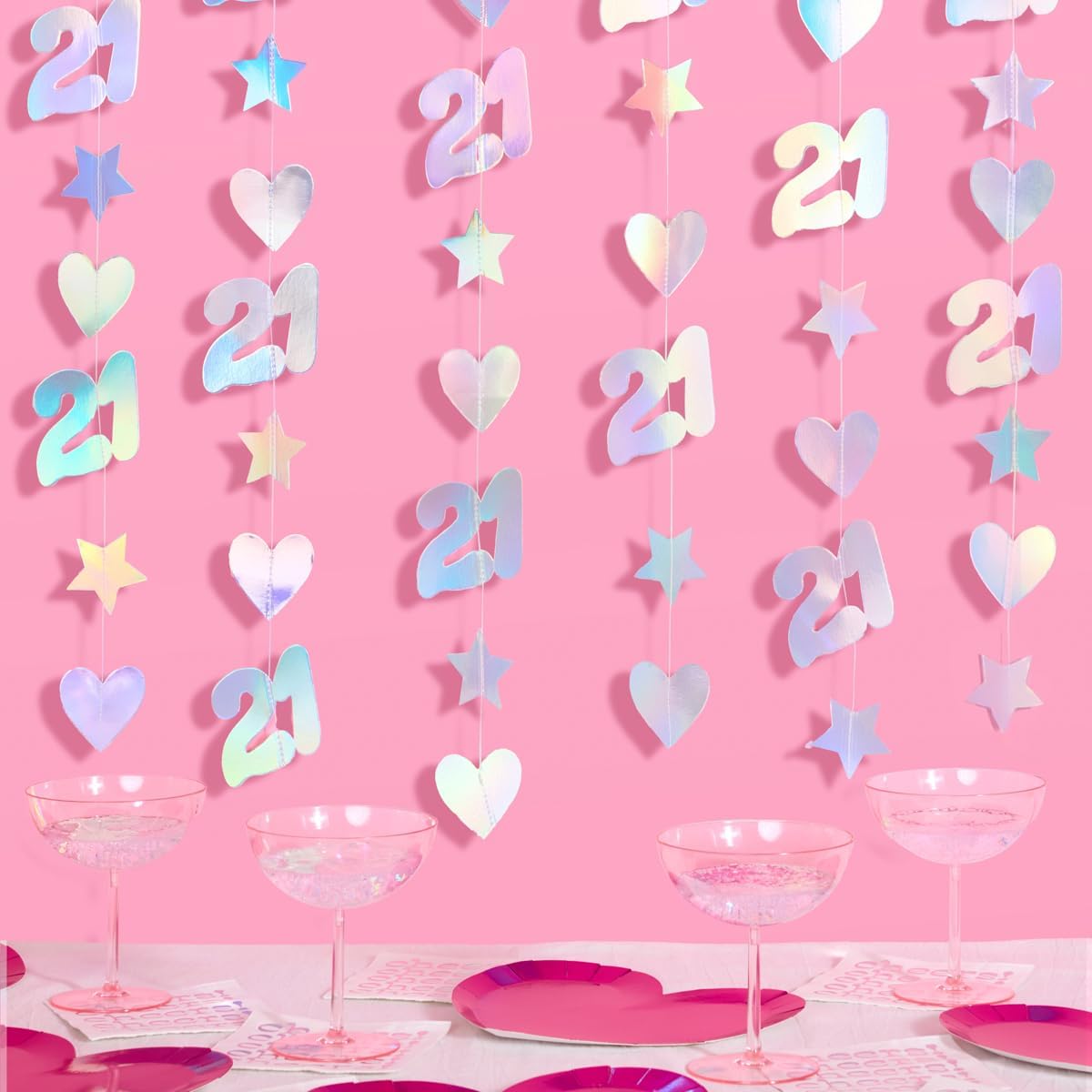 Amazon.com: xo, Fetti Iridescent 21 Heart + Star Hanging Garland - 4 ...