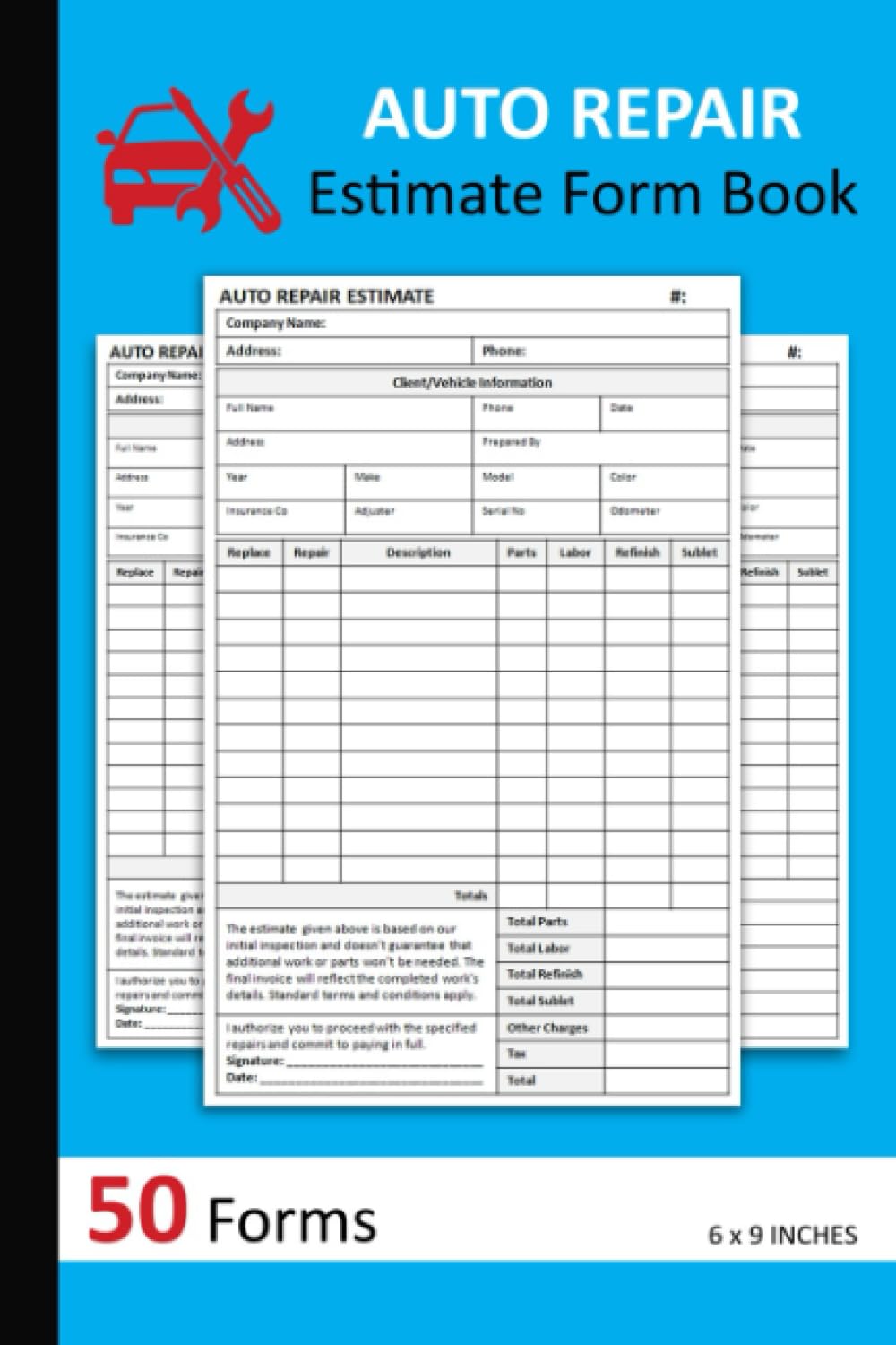 Auto Repair Estimate Form Book: Automotive Repair Invoice Sheets | 50 ...