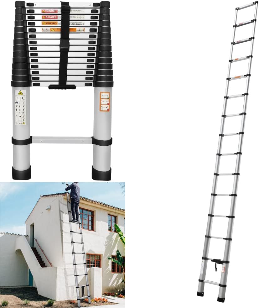 Telescoping Ladder 14.4FT,Aluminum Alloy Extension Ladder, 330 lbs Max ...