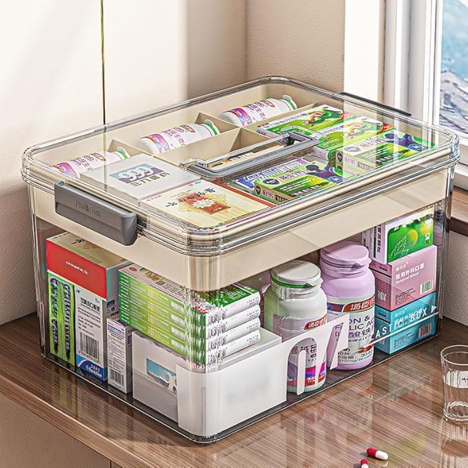 CARRORABI Medicine Storage Box With Handles & Multi-layer, Large ...