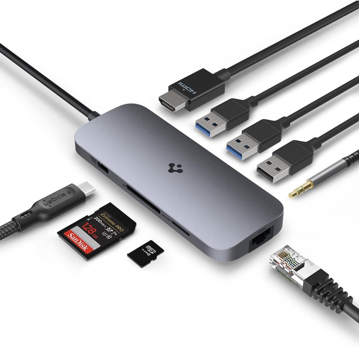 Spigen 9-in-1 Type-C Hub with Multi Port (100W PD 3.0 4K 30Hz HDMI 5Gbps USB-C, 2 x USB-A Data ...