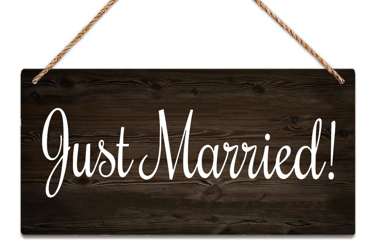 Amazon.com : Rustic Hanging Wood Sign Just Married Wedding Sign Ring ...