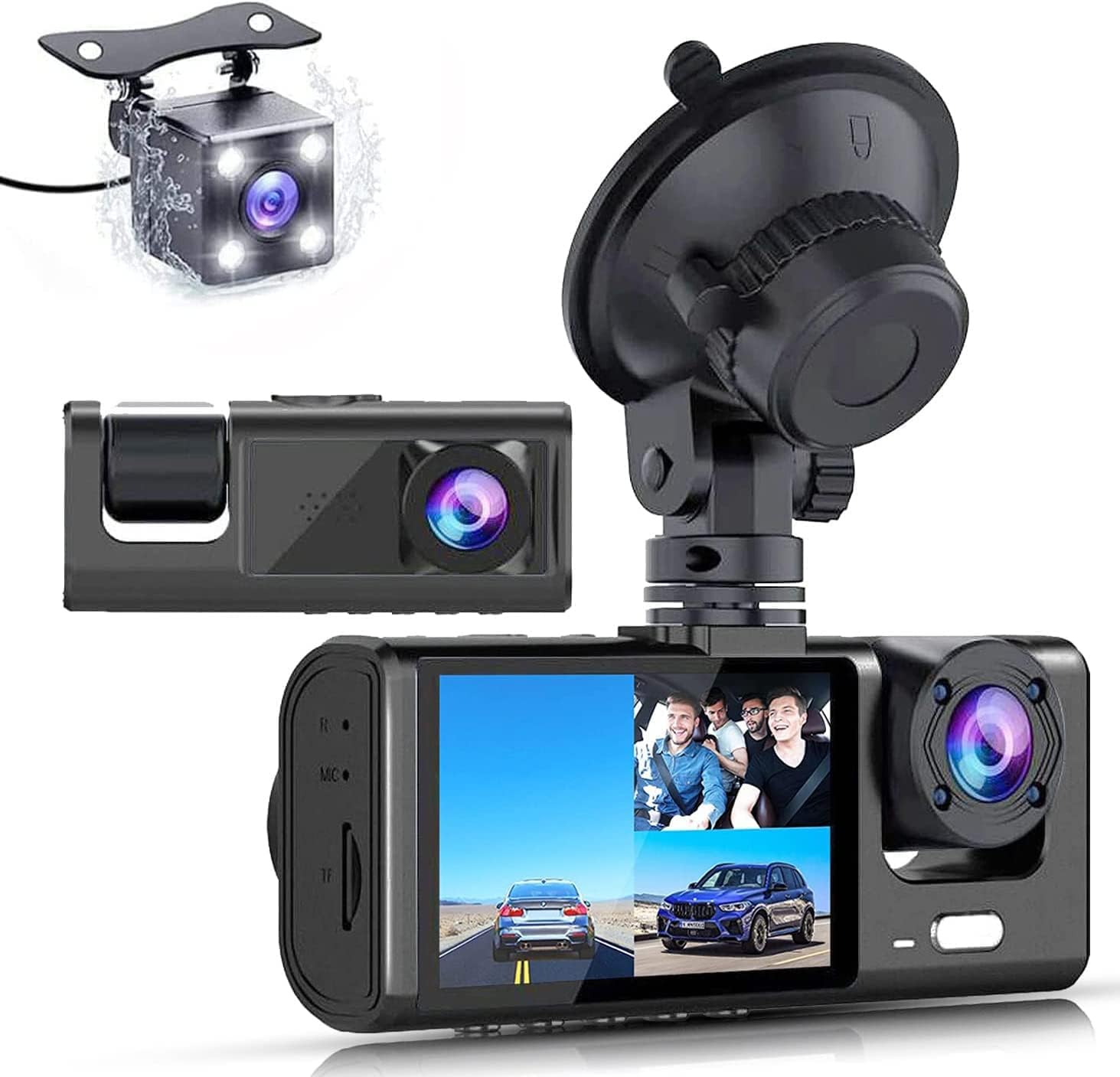3 Channel Dash Cam Front and Rear Inside, 1080P Dash Camera for Cars ...